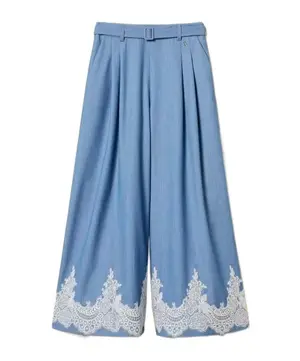 TWINSET Lace Trim Wide Leg Palazzo Pants