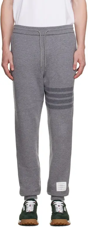 Thom Browne Four Bar Drawstring Joggers - Light Gray