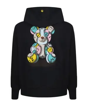BARROW Teddy Bear Baseball Print Hoodie - Black