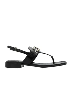 FERRAGAMO Embossed Gancini Flat Sandals - Black