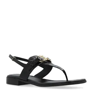FERRAGAMO Embossed Gancini Flat Sandals - Black