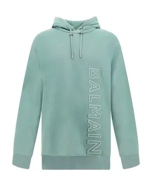 Balmain Logo Embossed Drawstring Hoodie - Green