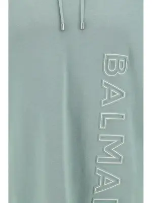 Balmain Logo Embossed Drawstring Hoodie - Green