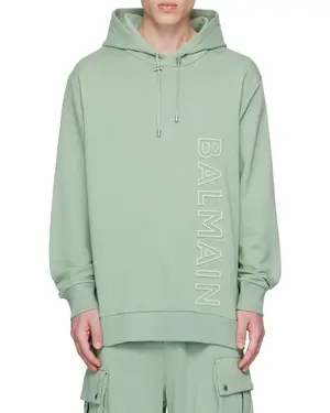 Balmain Logo Embossed Drawstring Hoodie - Green
