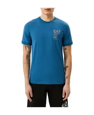 EA7 Logo Minimalist Short-sleeve Cotton T-shirt - Blue