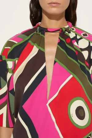 Emilio Pucci Vivara Print Cap Sleeve V-neck Blouse