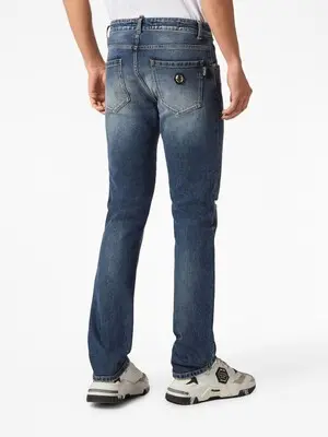 Philipp Plein Logo Patch Straight-cut Jeans - Blue