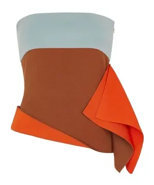 Fendi Asymmetrical Draped Color-block Bustier Top