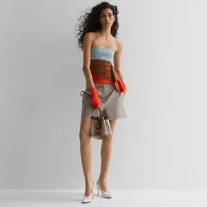 Fendi Asymmetrical Draped Color-block Bustier Top