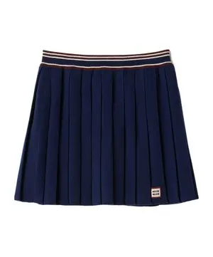 Miu Miu Pleated Mini Skirt With Logo Patch - Navy