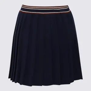 Miu Miu Pleated Mini Skirt With Logo Patch - Navy