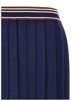 Miu Miu Pleated Mini Skirt With Logo Patch - Navy