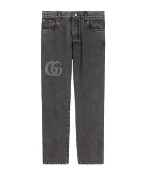 Gucci Slim Fit Denim Jeans With Double G Detail - Gray