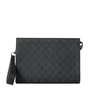 Gucci Gg Monogram Wristlet Clutch Bag - Black