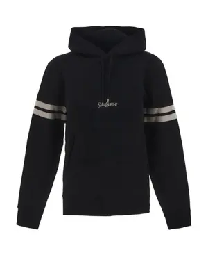 Saint Laurent Logo Embroidered Long Sleeve Hoodie - Black