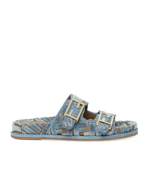 Fendi Ff Jacquard Slip-on Slides - Light Blue