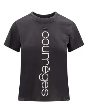 COURREGES Courrèges Logo Embroidered Crewneck T-shirt - Black