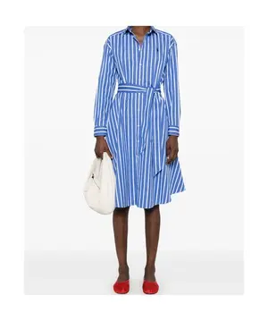 Polo Ralph Lauren Striped Button-up Shirt Dress With Tie Belt - Blue