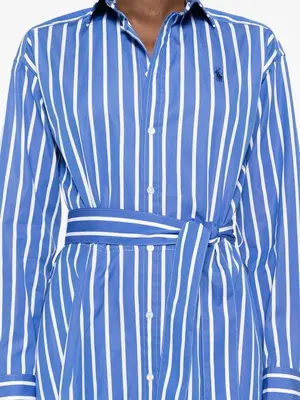 Polo Ralph Lauren Striped Button-up Shirt Dress With Tie Belt - Blue