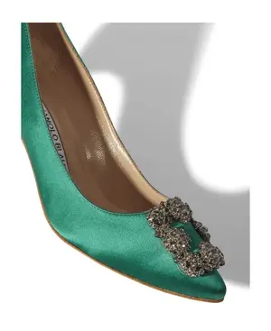 Manolo Blahnik Embellished Silk High Heels - Green
