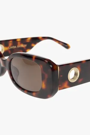 Linda Farrow Rectangular Logo Detail Sunglasses - Brown