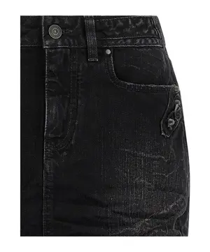 Balenciaga Frayed Edge Denim Mini Skirt - Black