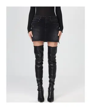 Balenciaga Frayed Edge Denim Mini Skirt - Black