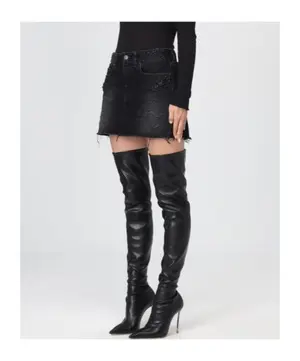Balenciaga Frayed Edge Denim Mini Skirt - Black