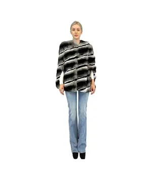 LISKA Round Collar Fur Jacket With Stripe Detail