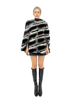 LISKA Round Collar Fur Jacket With Stripe Detail