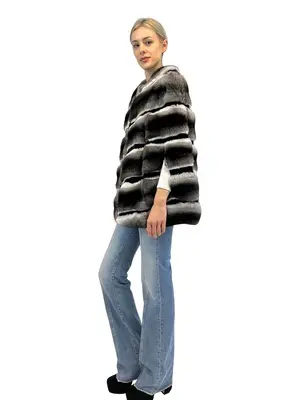 LISKA Round Collar Fur Jacket With Stripe Detail