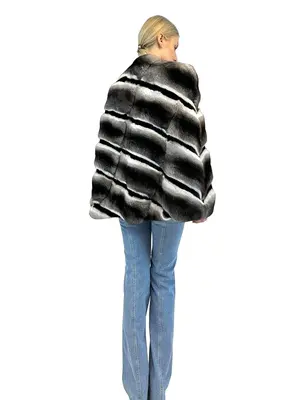 LISKA Round Collar Fur Jacket With Stripe Detail