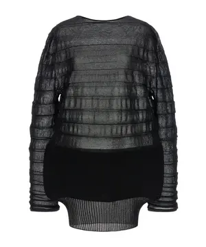 Issey Miyake Moving Knit Top With Pleated Stripes - Black