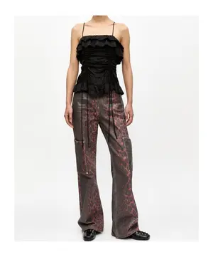 GANNI Satin Ruched Ruffle Top
