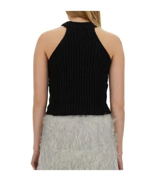 ALYSI Sleeveless Knitted Top With Fringe Detailing