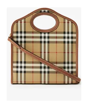 Burberry Hollow-handle Checkered Mini Tote Bag - Brown