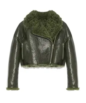 YVES SALOMON Patent Merino Cropped Biker Jacket