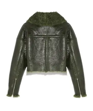 YVES SALOMON Patent Merino Cropped Biker Jacket
