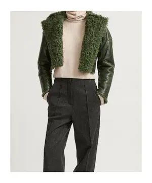 YVES SALOMON Patent Merino Cropped Biker Jacket