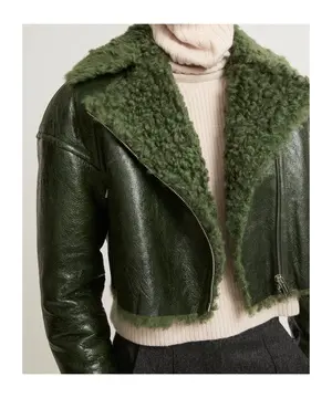 YVES SALOMON Patent Merino Cropped Biker Jacket