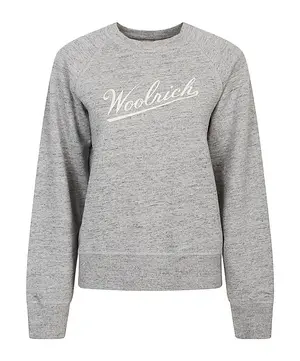 Woolrich Cotton Crewneck Sweater With Printed Logo - Gray