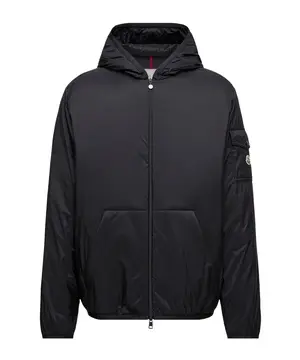 Moncler Zip-up Hooded Jacket With Elasticated Cuffs And Hem - Black
