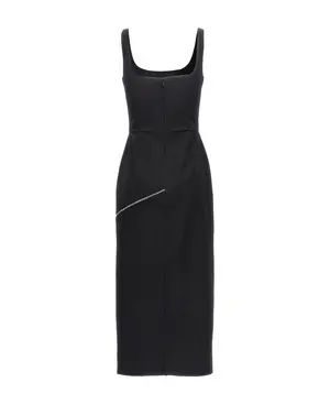 Alexander McQueen Square Neck Zip Detail Midi Dress