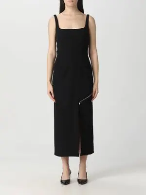 Alexander McQueen Square Neck Zip Detail Midi Dress