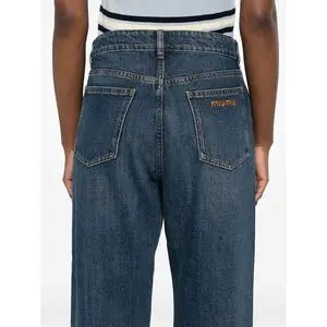 Miu Miu Logo Embroidered Straight Leg Jeans