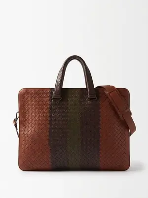 Bottega Veneta Woven Leather Briefcase - Black