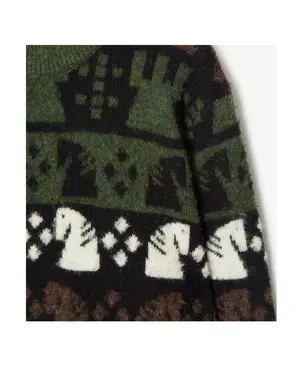 Burberry Chess Pattern Knit Crewneck Jumper - Black