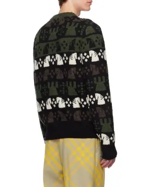 Burberry Chess Pattern Knit Crewneck Jumper - Black