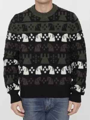 Burberry Chess Pattern Knit Crewneck Jumper - Black/green