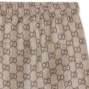 Gucci Printed Silk Twill Full Length Trousers - Beige